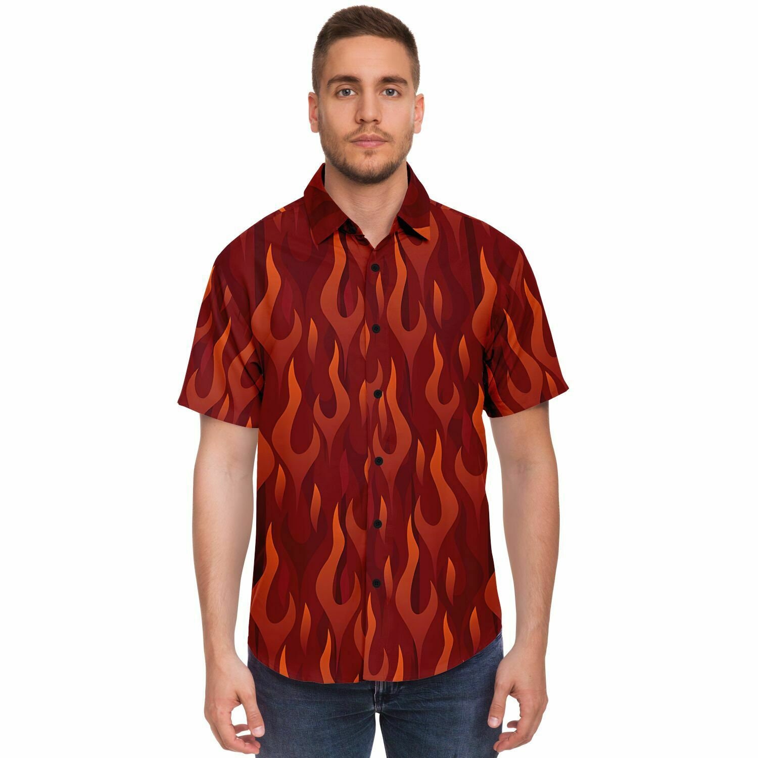 Retro Flame Button up Shirt, Vintage Y2K Vibes, Eye-catching Fire ...