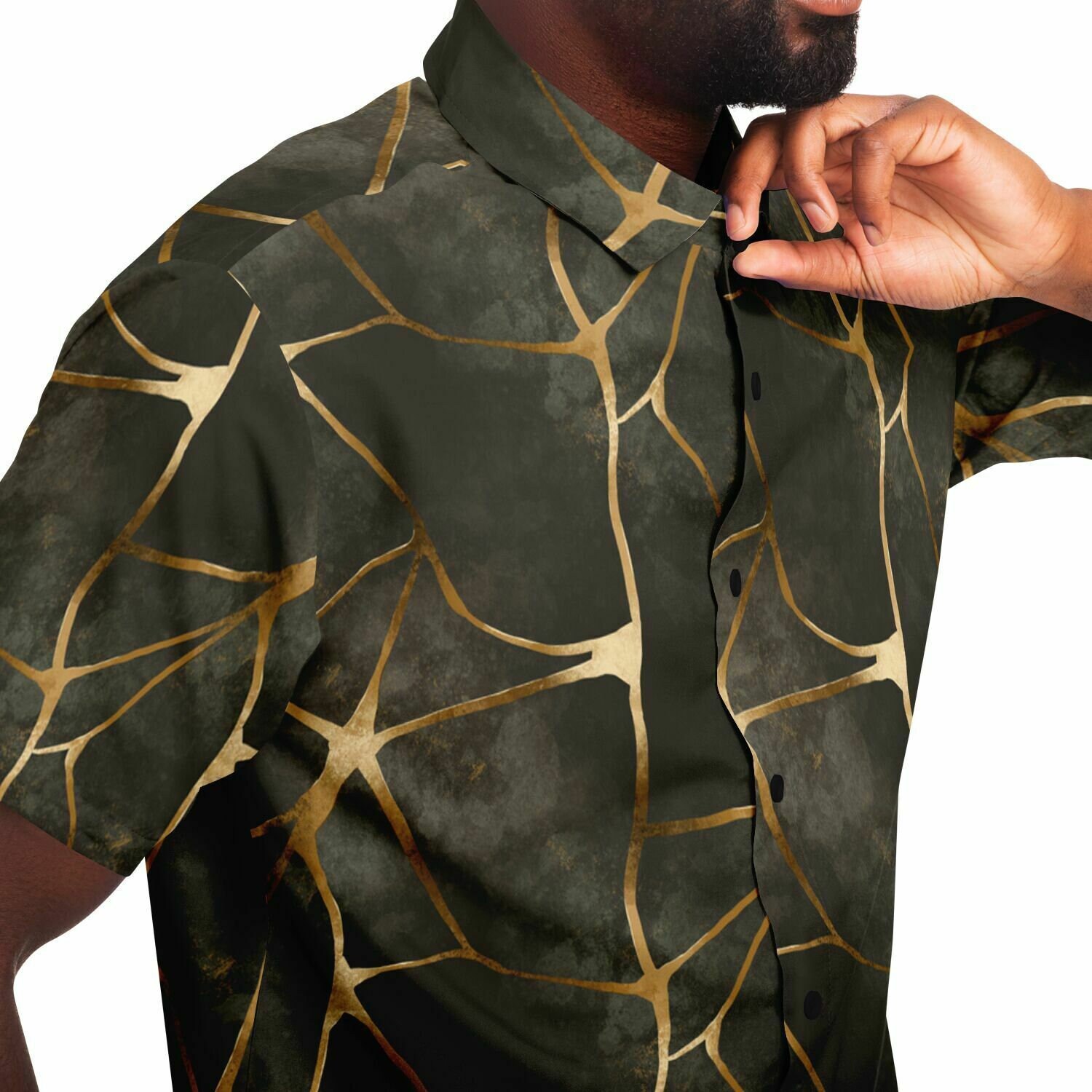 Japanese Kintsugi Button up Shirt, Wabi Sabi Style Gold Repair Print ...
