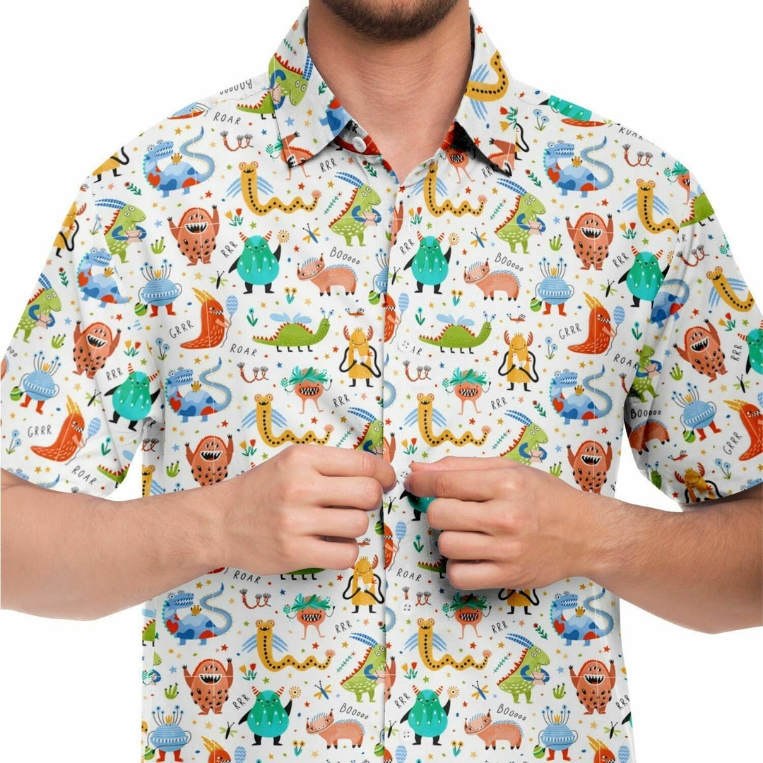 Mythical Creature Shirt, Fantasy Alien Tee, Colorful Monsters Button Up ...