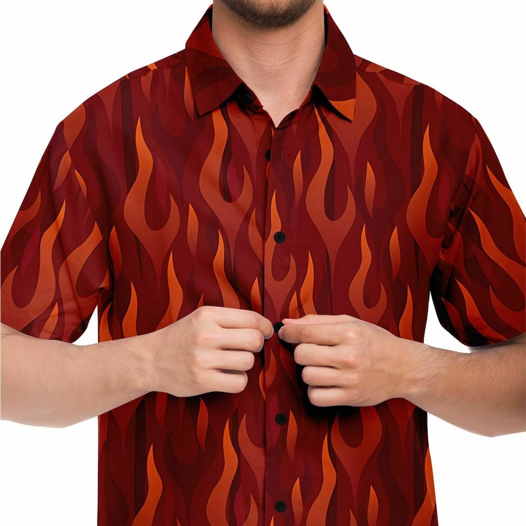 Retro Flame Button up Shirt, Vintage Y2K Vibes, Eye-catching Fire ...