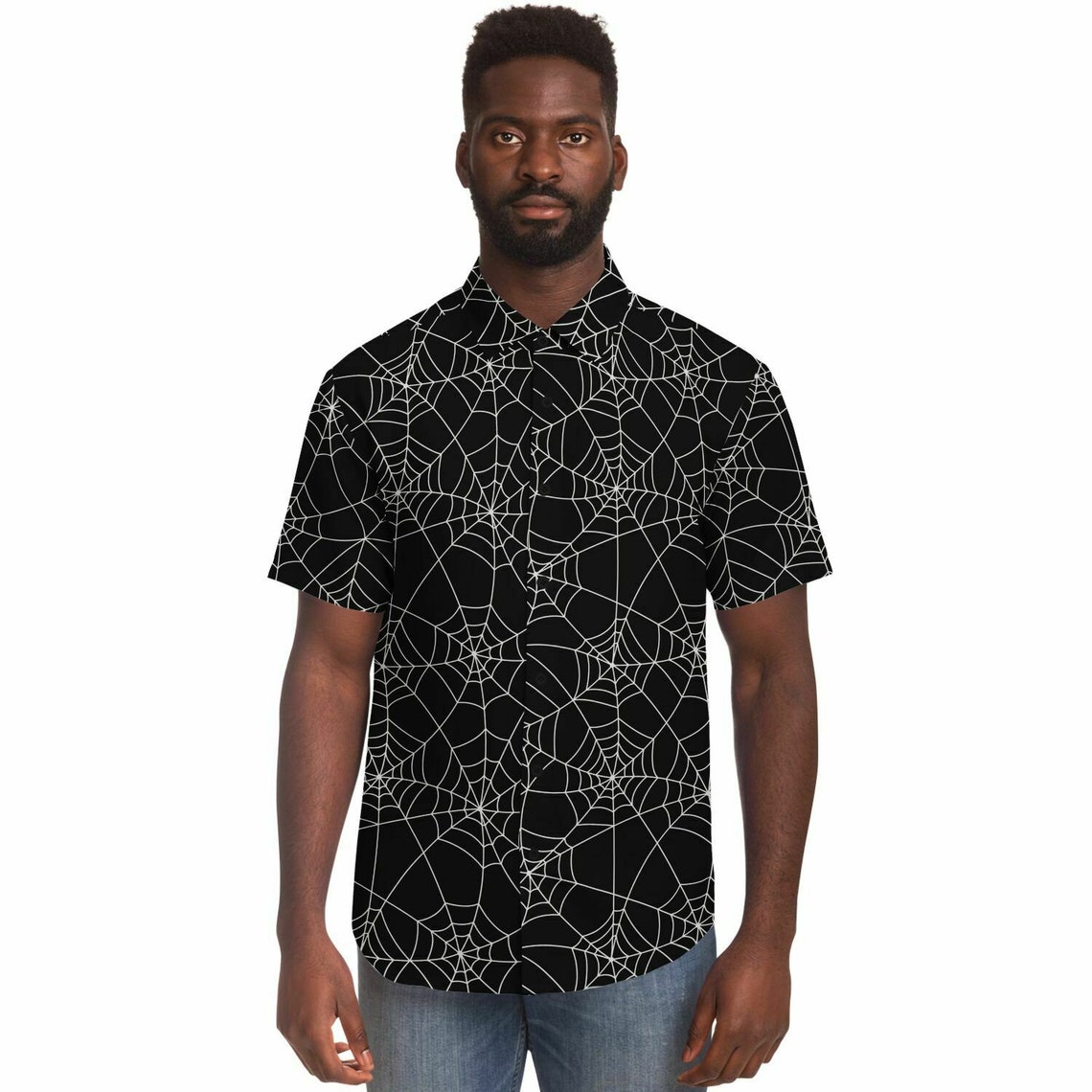 Gothic Spider Web Shirt, Dark Punk Style Button Up, Halloween Clothing ...
