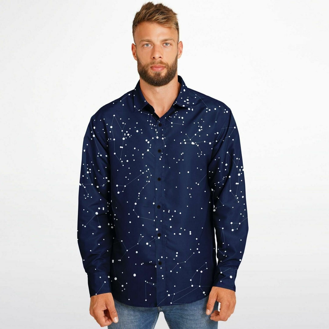 Starry Night Constellations Shirt, Galaxy Print Button Up, Astronomy ...