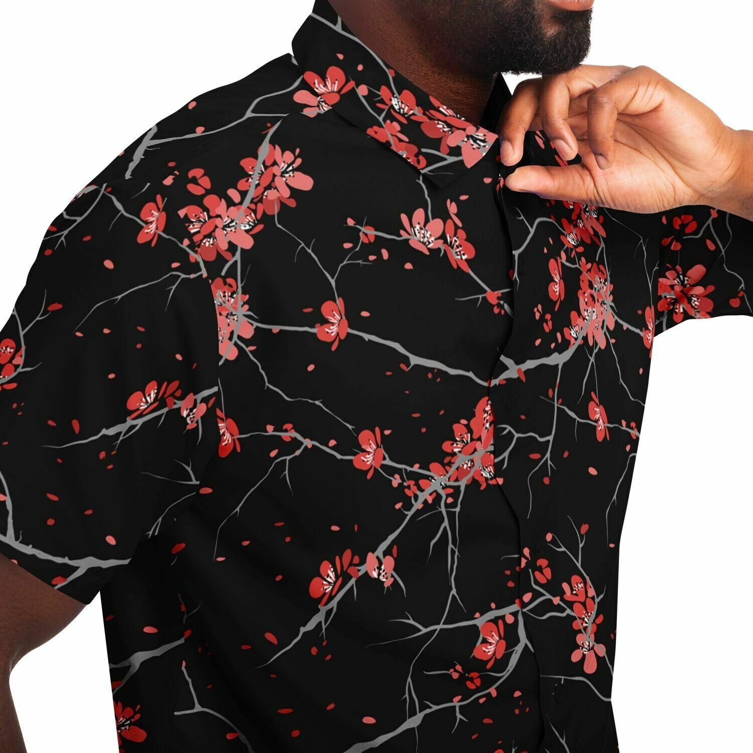 Japanese Cherry Blossom Shirt, Black Sakura Flower Print Button Up ...
