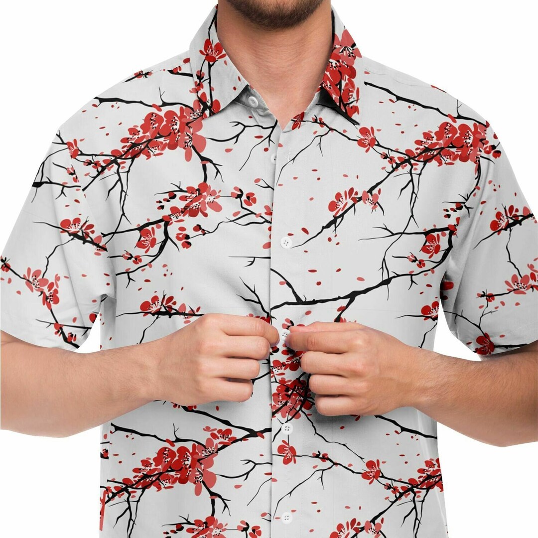 Japanese Cherry Blossom Shirt, White Sakura Flower Print Shirt, Floral ...