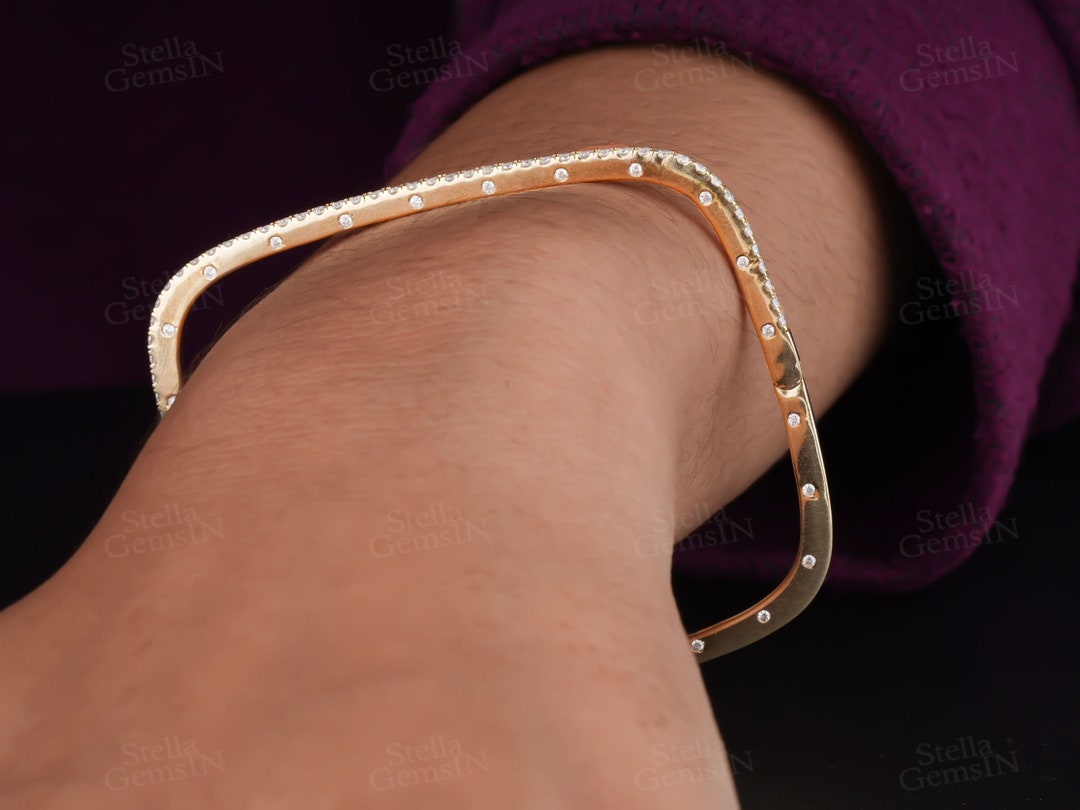 Moissanite Bangle Bracelet Square Bangle for Women Luxury Diamond Bracelet 14K Solid Gold ...