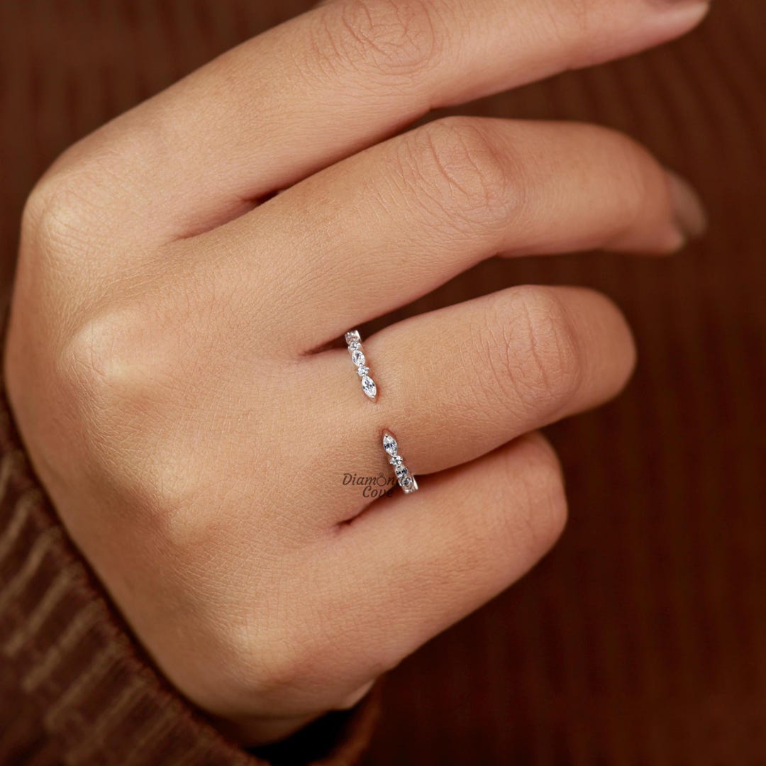 Minimalist Open Gap Marquise and Round Wedding Band Half Eternity Band ...