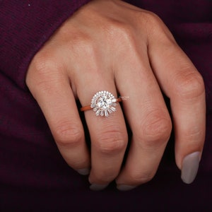 Starburst Engagement Ring Vintage Style Lab Grown Diamond Ring Baguette ...