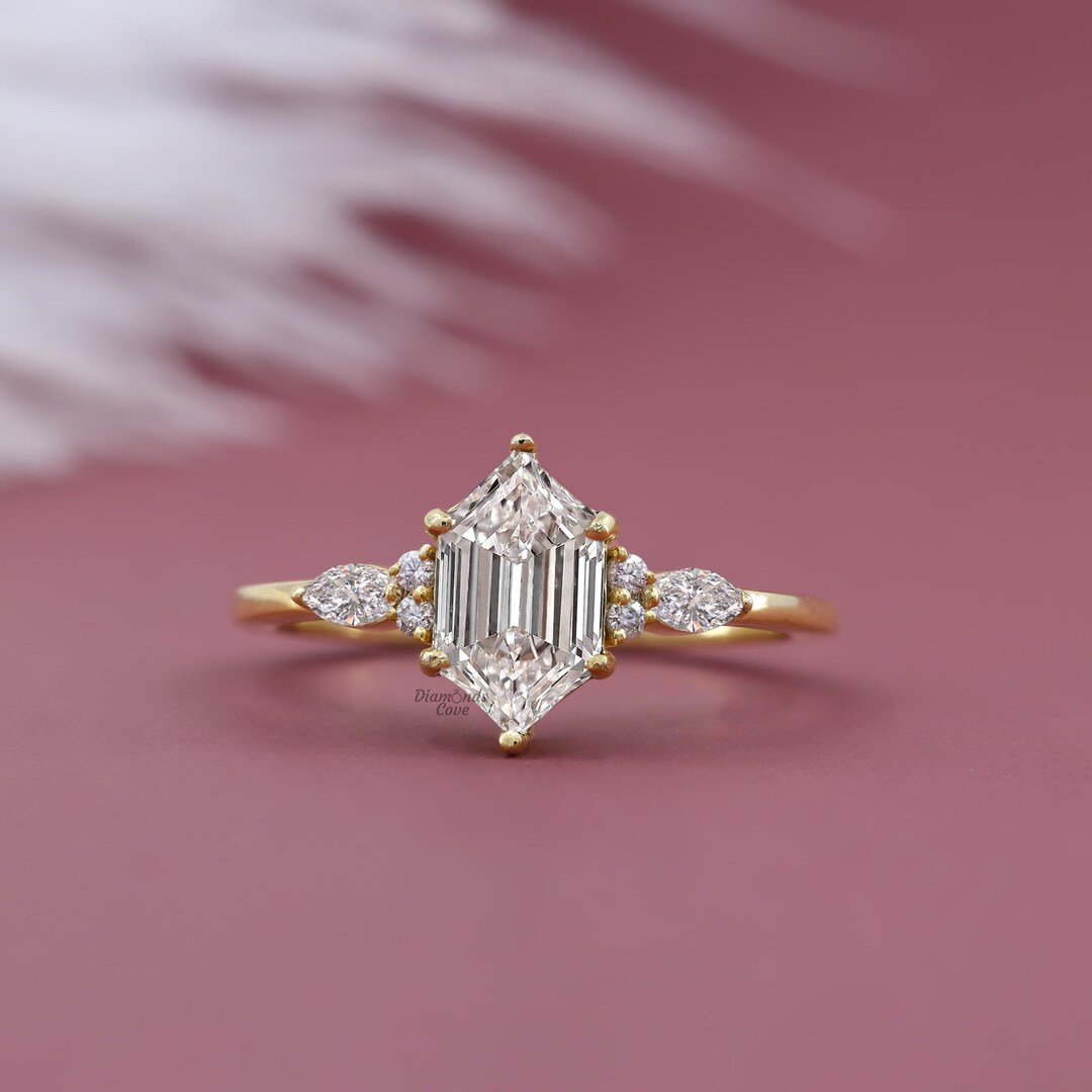 Hexagon Diamond Ring Hexagon Cut Lab Grown Diamond Engagement Ring ...
