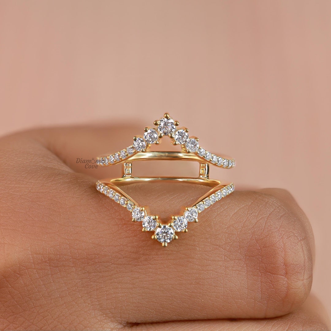 Vintage Moissanite Double Curved Wedding Band Rose Gold Moissanite Ring ...