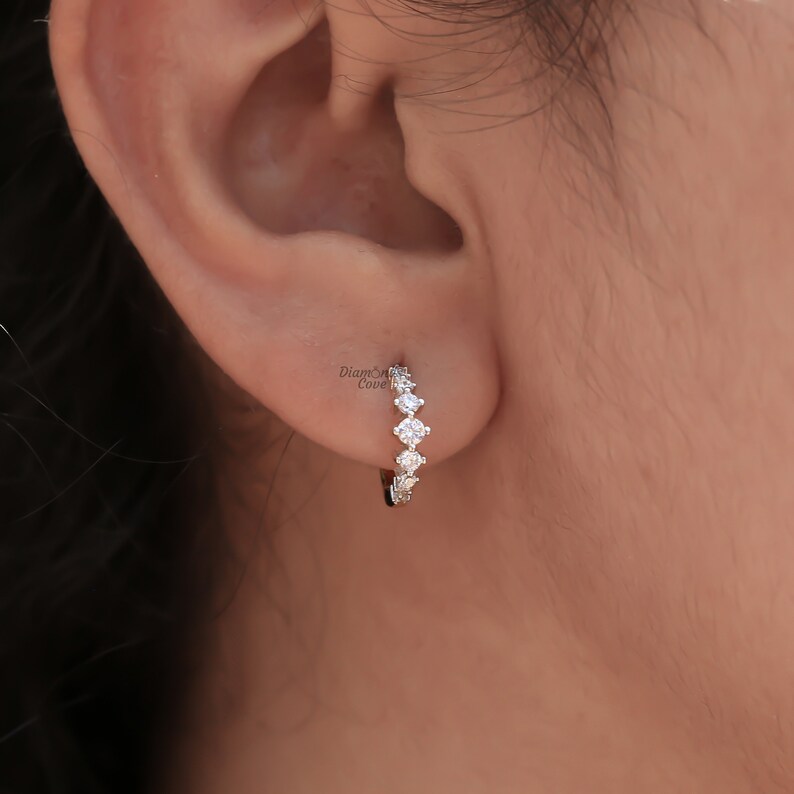 Lab Grown Diamond Huggie Earrings Round Diamond Hoop Earrings 14K Gold ... Lab Grown Diamond Huggie Earrings Round Diamond Hoop Earrings 14K Gold ...