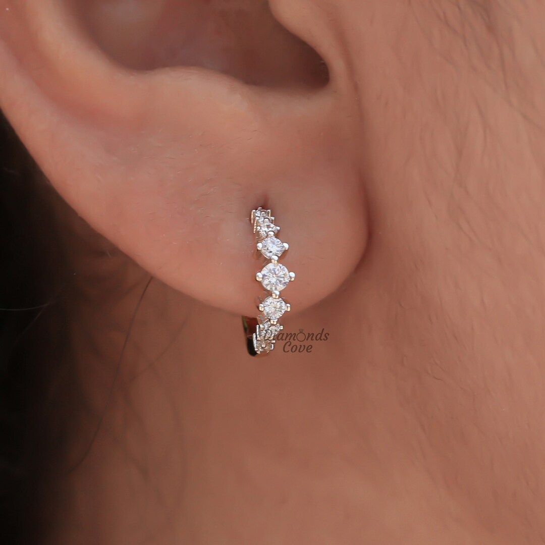 Lab Grown Diamond Huggie Earrings Round Diamond Hoop Earrings 14K Gold ... Lab Grown Diamond Huggie Earrings Round Diamond Hoop Earrings 14K Gold ...