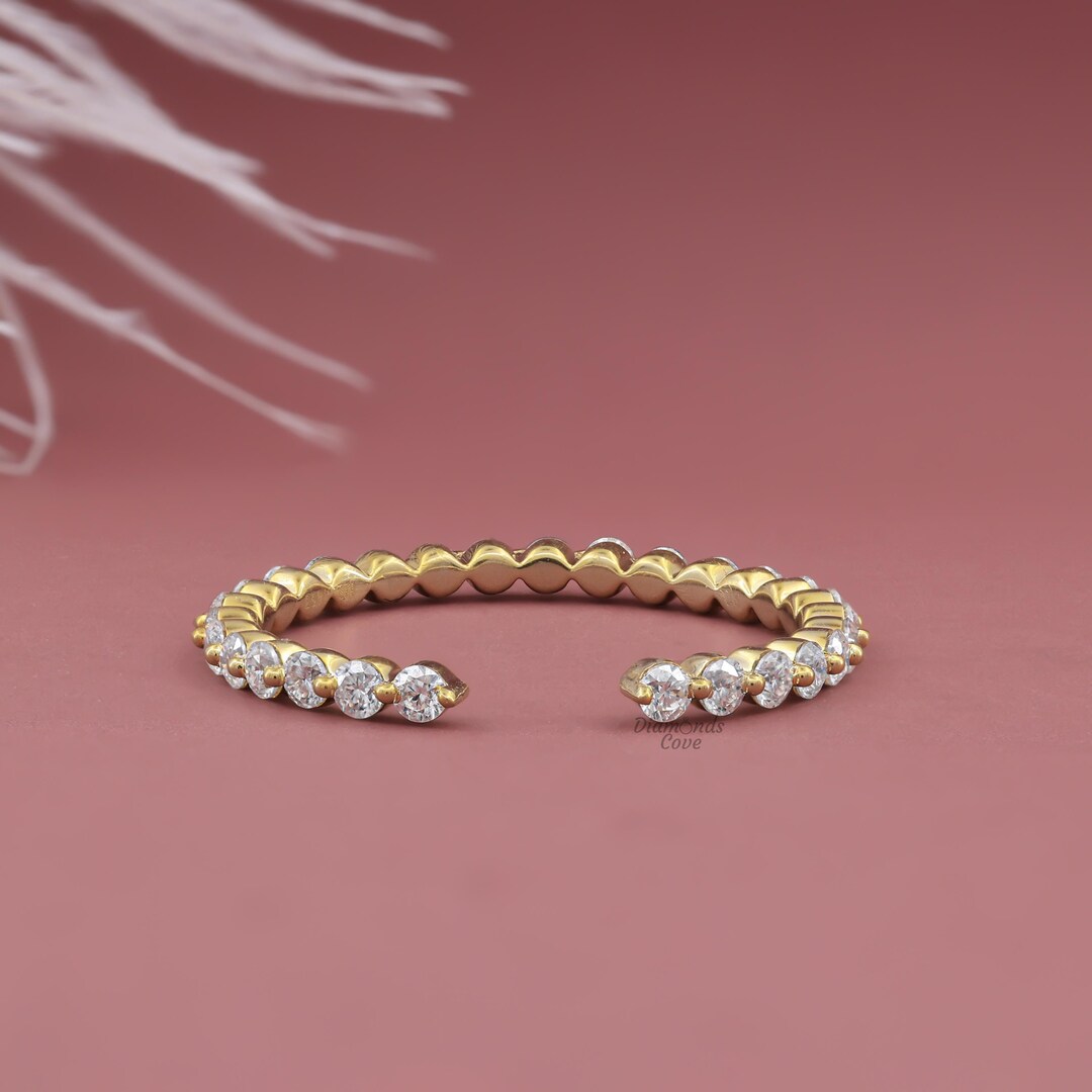 Open Wedding Band Colorless Moissanite Open Wedding Band Bubble Prong ...