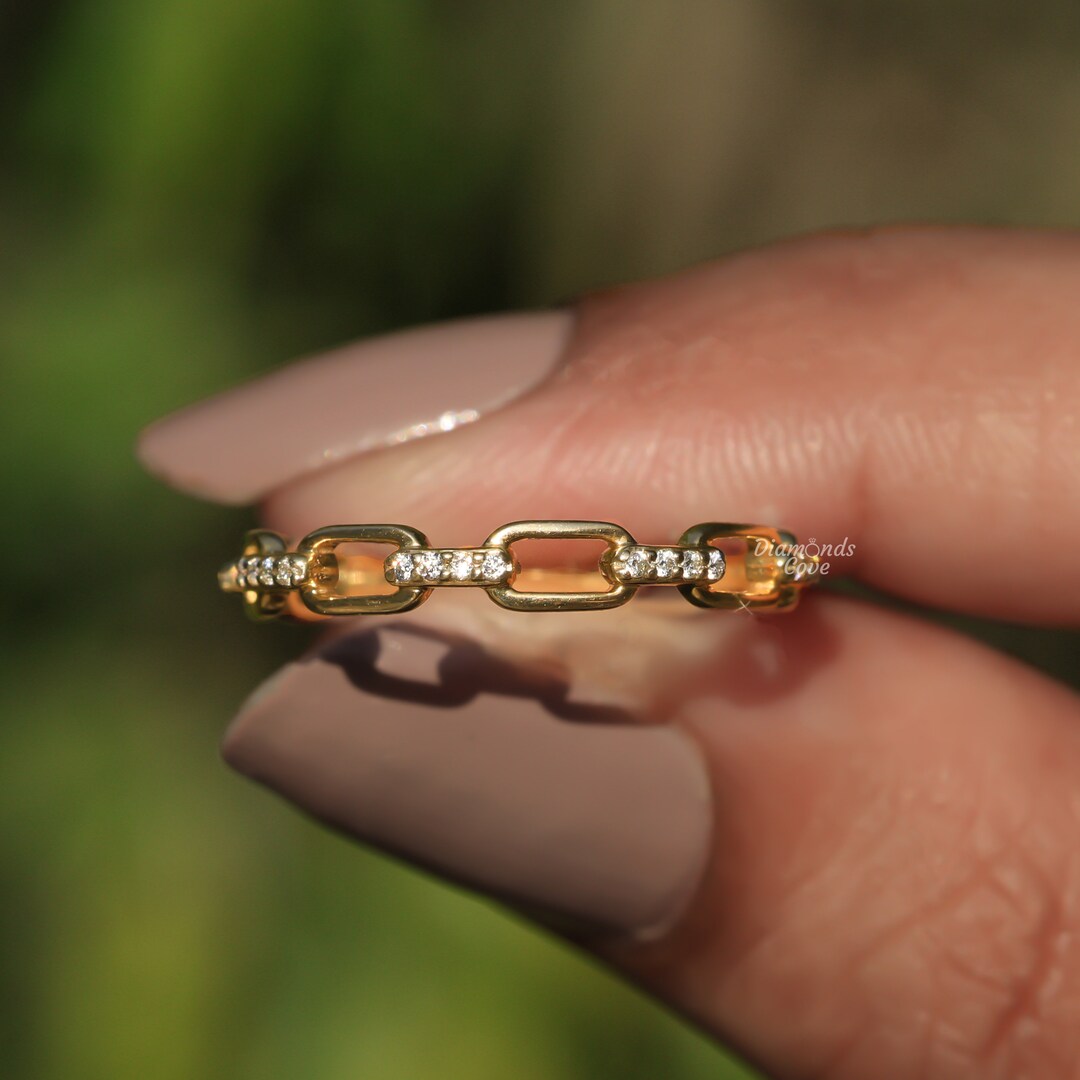 Lab Grown Diamond Link Chain Ring Diamond Wedding Band Diamond Cuban ...