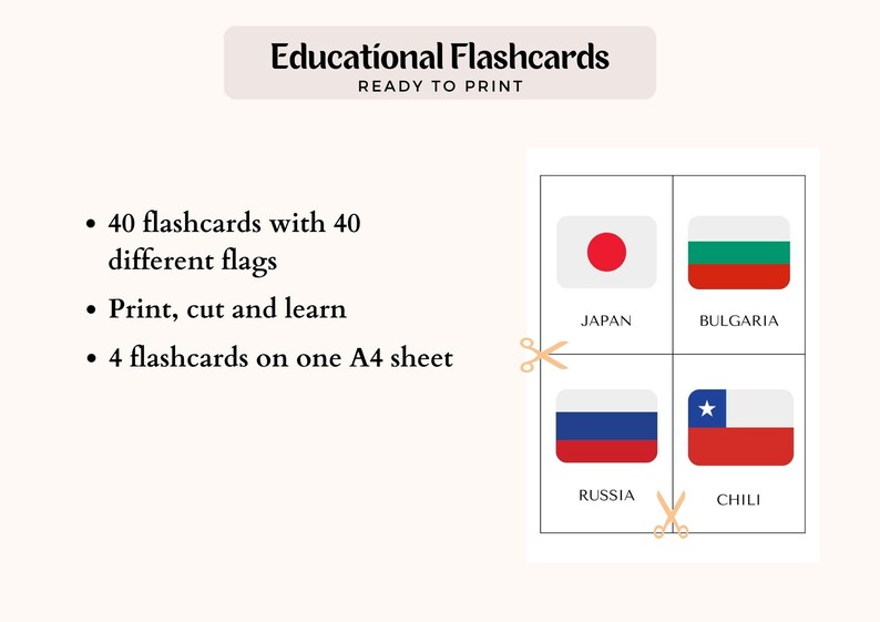 Set of 40 Educational Printable World Flags Flash Cards Countries ...