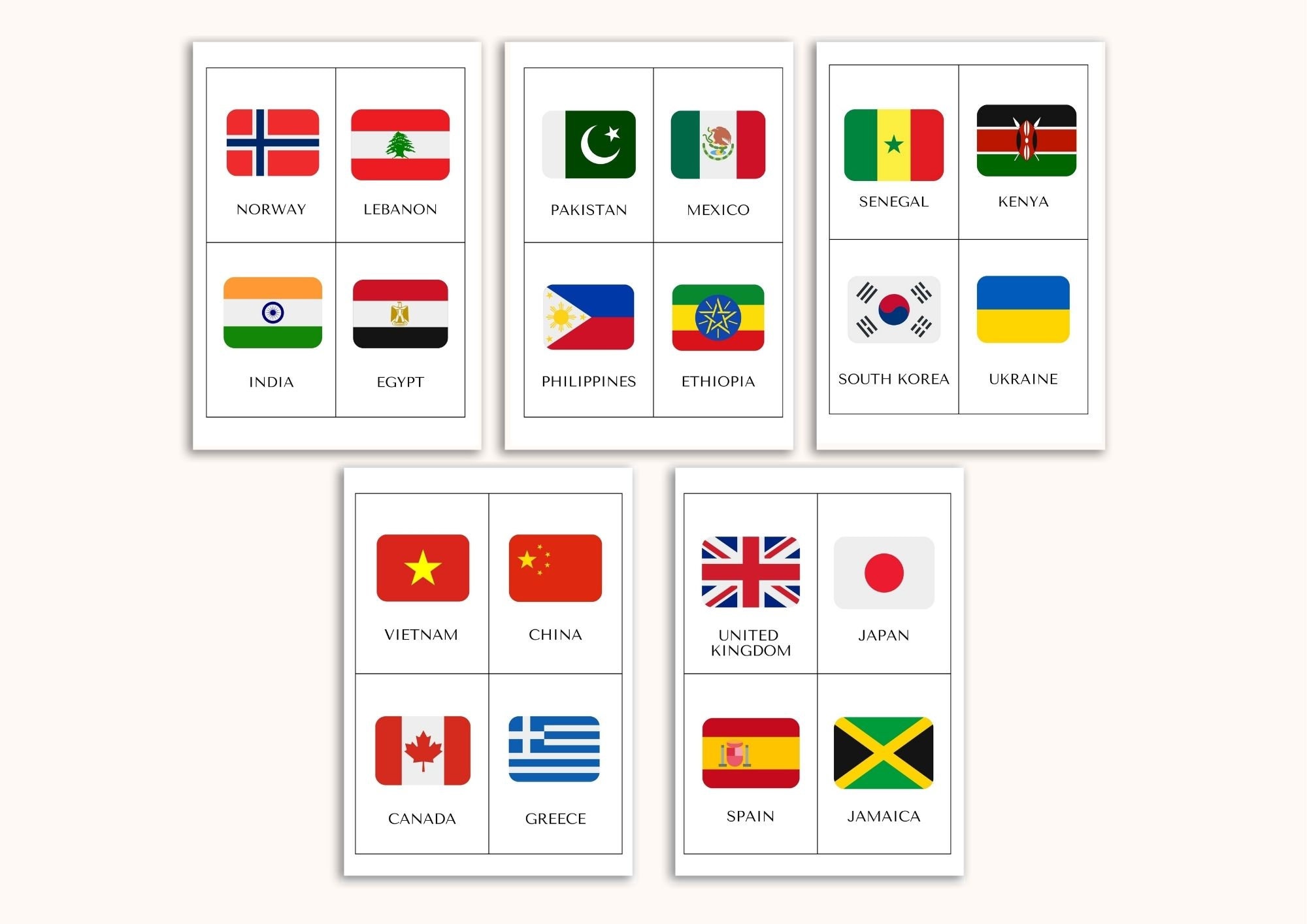 Set of 40 Educational Printable World Flags Flash Cards Countries ...
