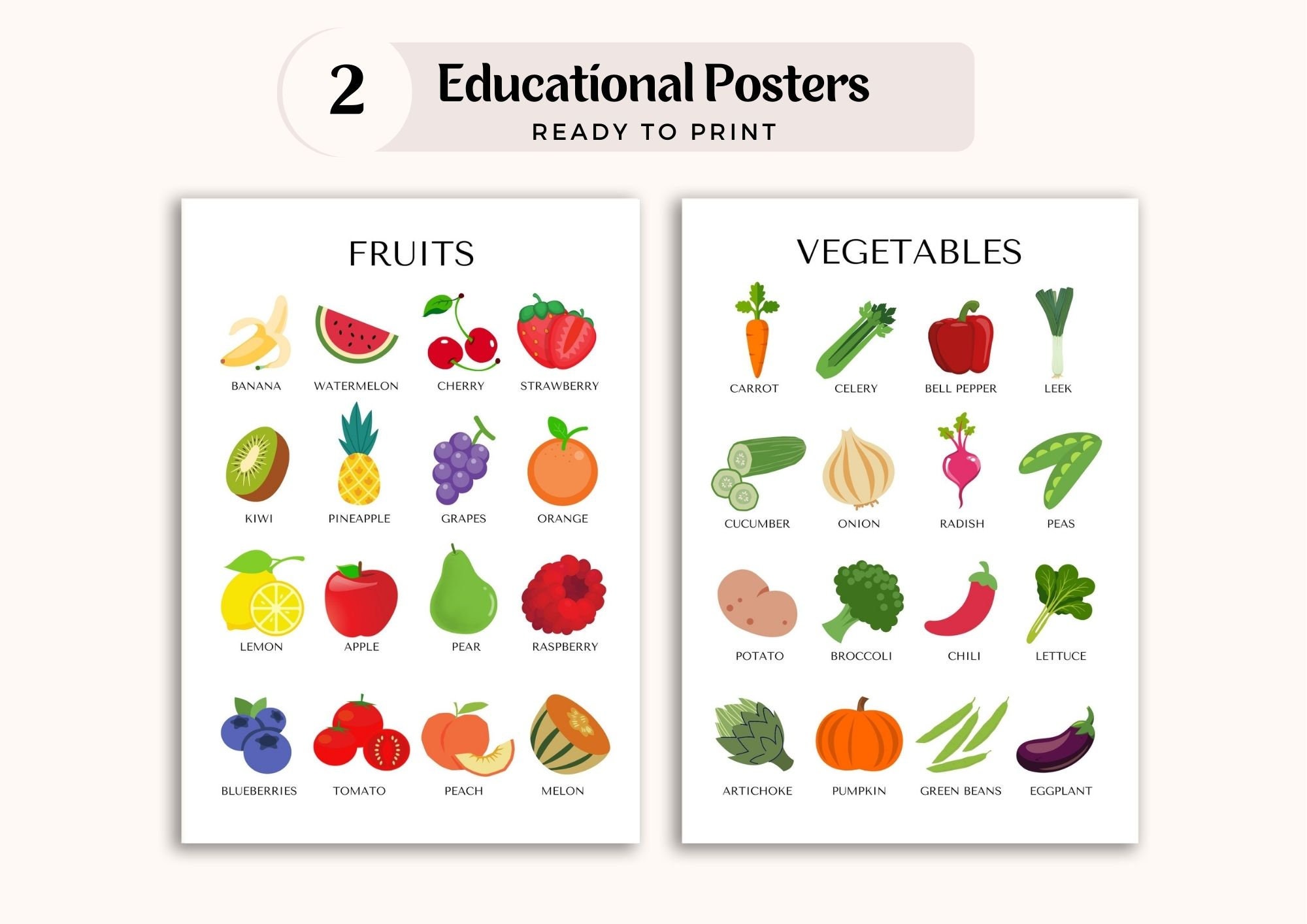 Fruits & Vegetables Posters, Educational Prints, 2 Montessori Posters ...
