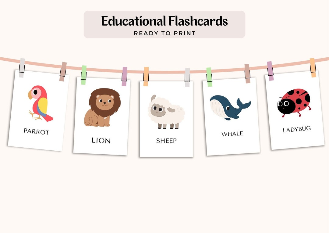 48 Educational Printable Animals Flash Cards Montessori, 48 Preschool ...