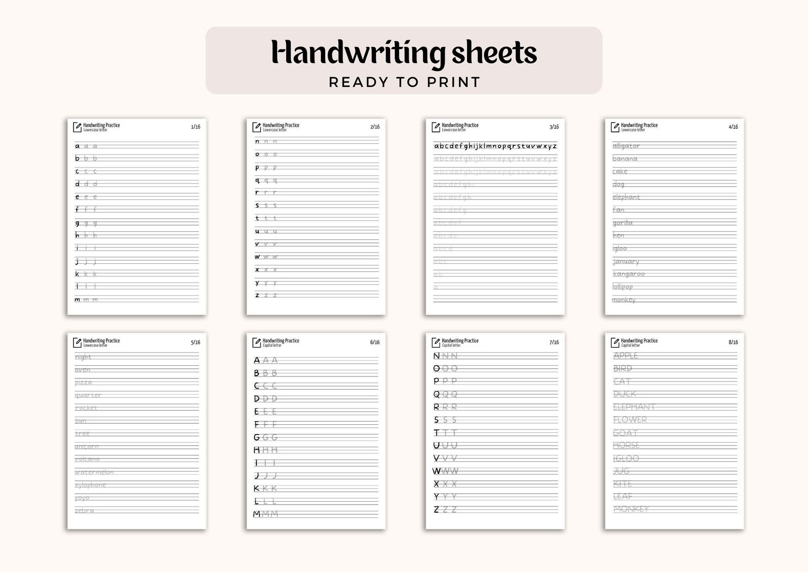 16 Handwriting Practice Sheets Calligraphy Printable - Etsy