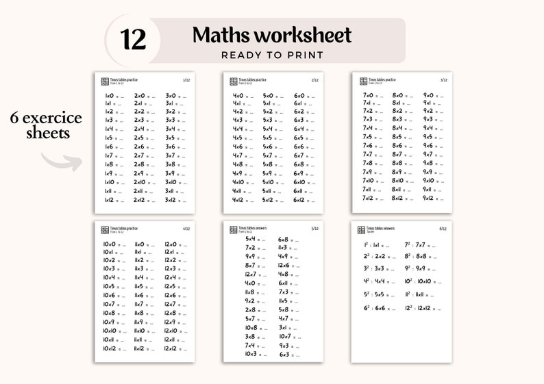 Educational Multiplication Printable Times Tables Exercise, Square ...