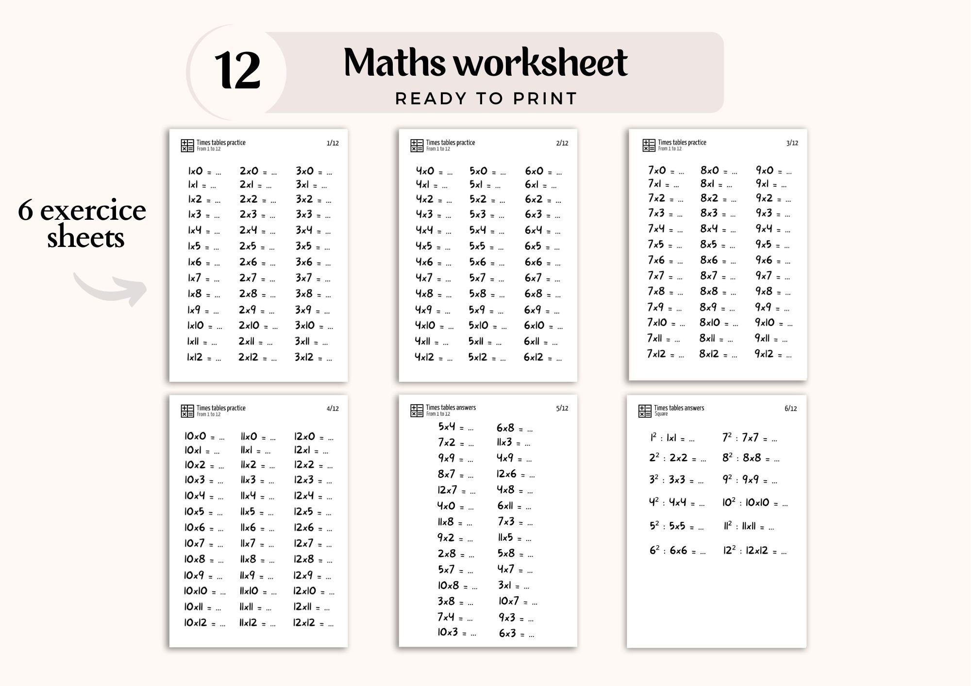 Educational Multiplication Printable Times Tables Exercise, Square ...