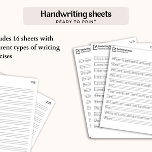 16 Handwriting Practice Sheets, Calligraphy Printable Handwriting ...