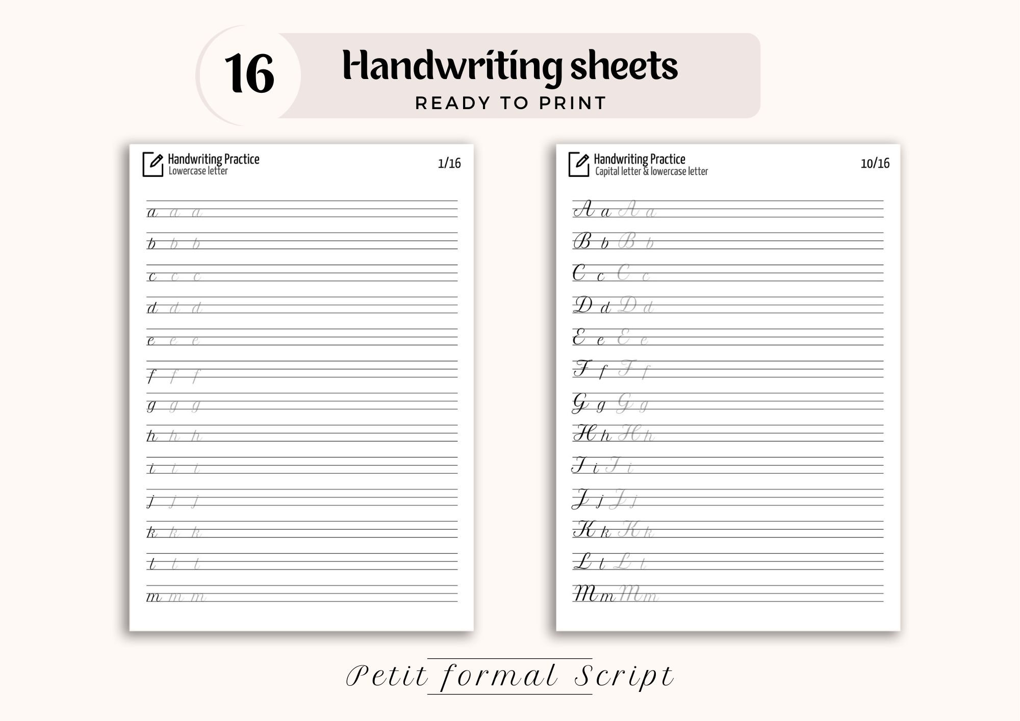 16 Cursive Handwriting Practice Sheets Printable, Alphabet Practice for ...