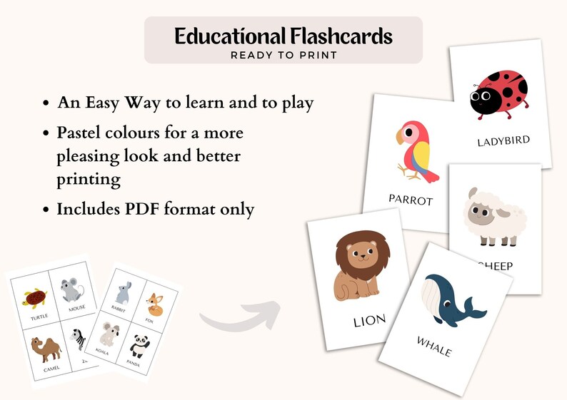 48 Educational Printable Animals Flash Cards Montessori, 48 Preschool ...