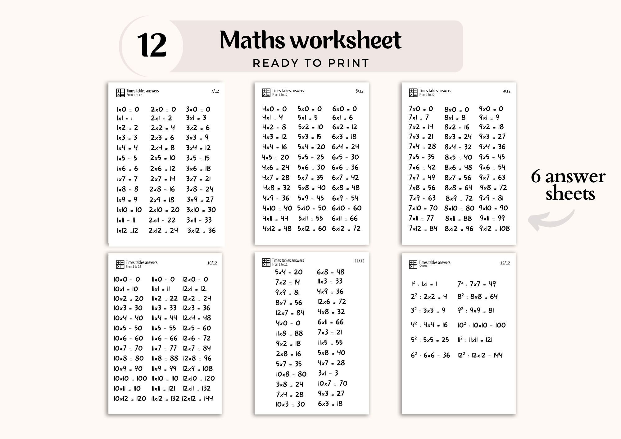 Educational Multiplication Printable Times Tables Exercise, Square ...