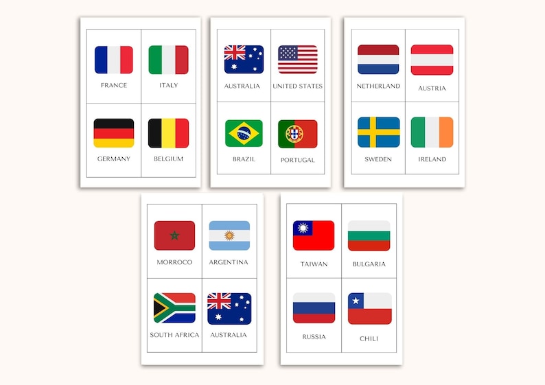 Set of 40 Educational Printable World Flags Flash Cards Countries ...