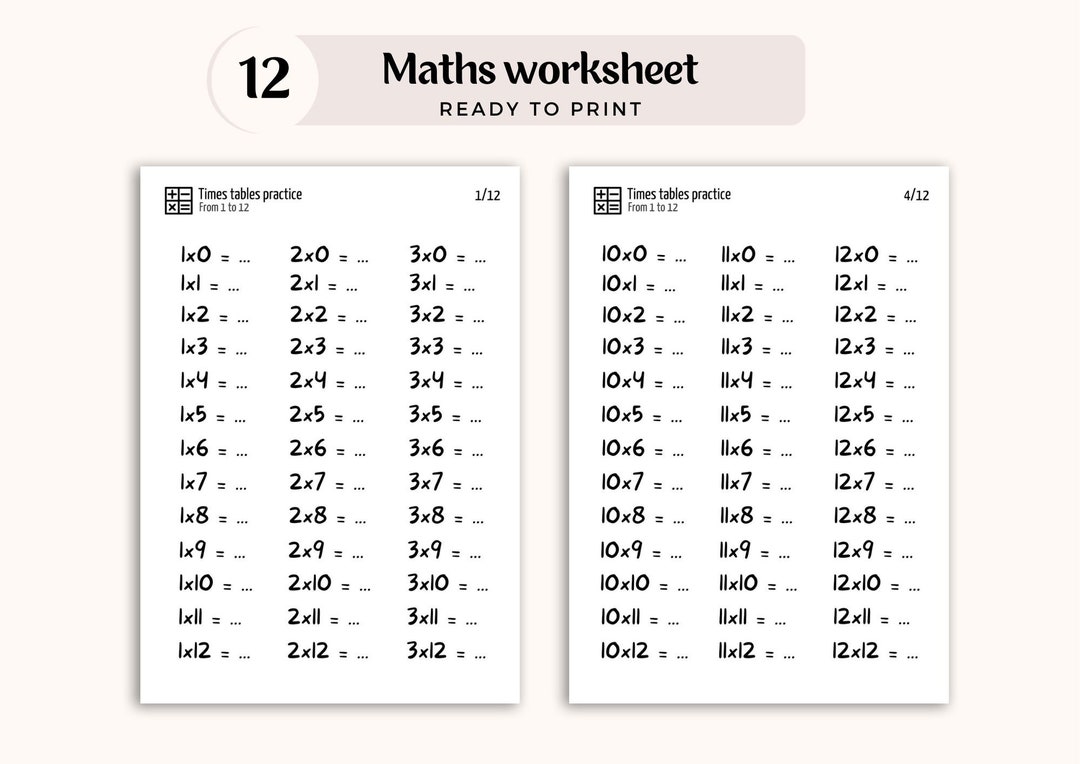 Educational Multiplication Printable Times Tables Exercise, Square ...