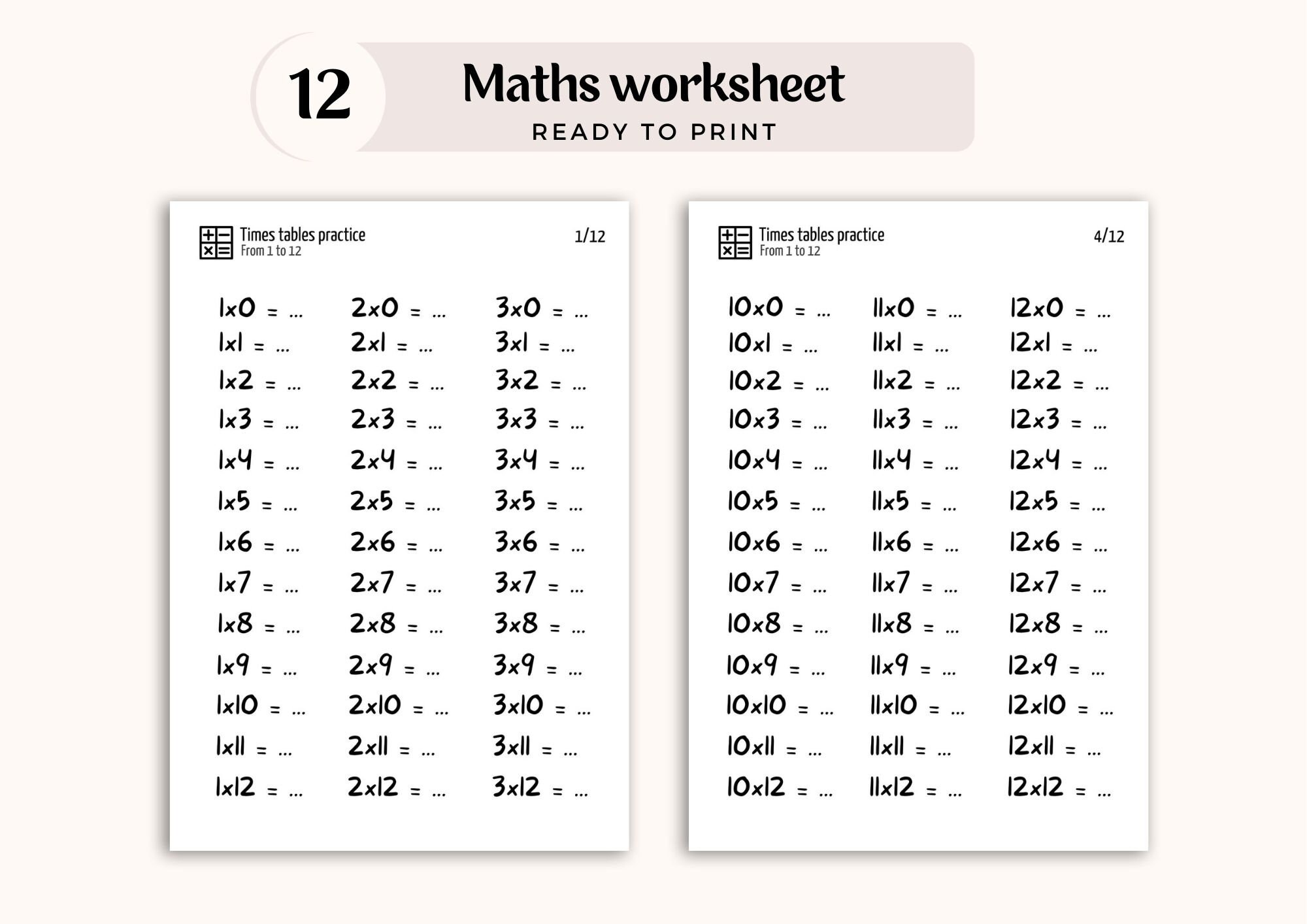 Educational Multiplication Printable Times Tables Exercise, Square ...
