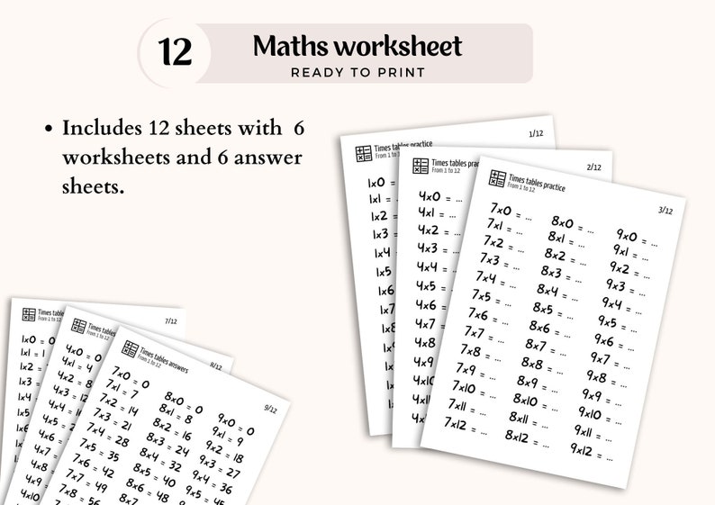 Educational Multiplication Printable Times Tables Exercise, Square ...