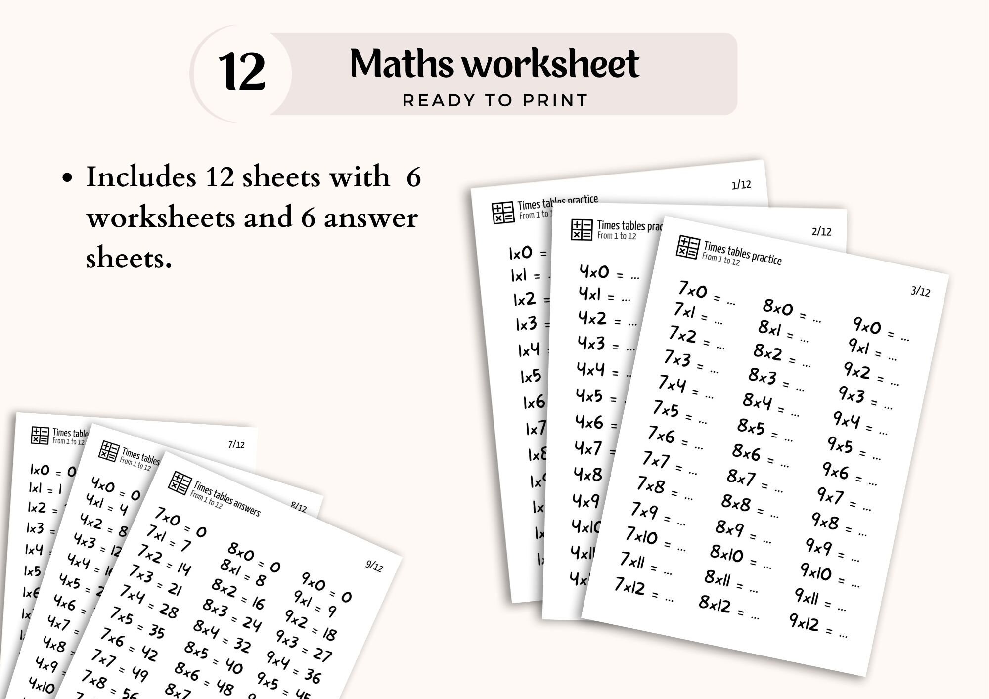 Educational Multiplication Printable Times Tables Exercise, Square ...