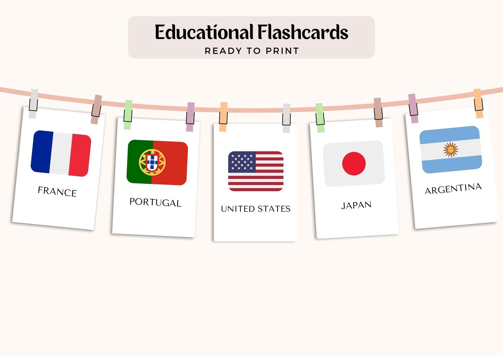 Set of 40 Educational Printable World Flags Flash Cards Countries ...