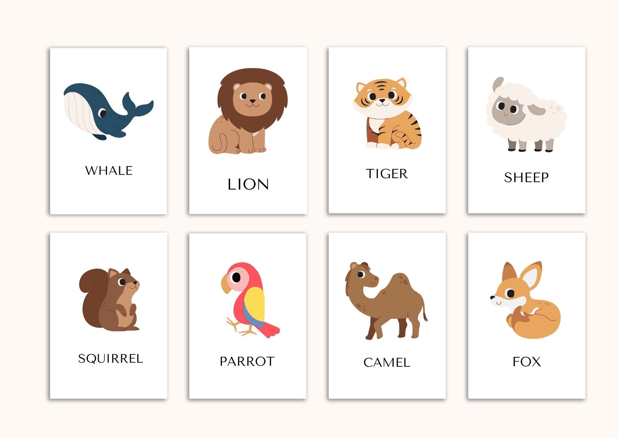 48 Educational Printable Animals Flash Cards Montessori, 48 Preschool ...