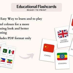 Set of 40 Educational Printable World Flags Flash Cards Countries ...