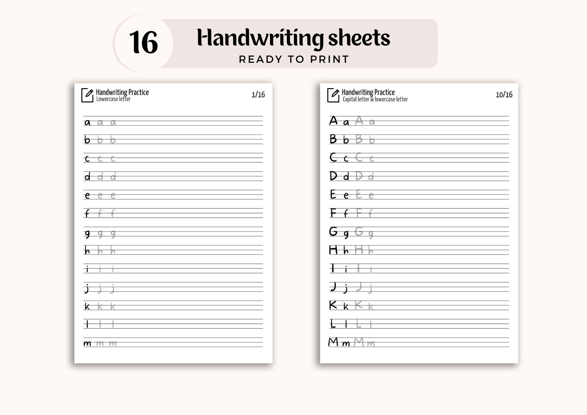 16 Handwriting Practice Sheets, Calligraphy Printable Handwriting ...