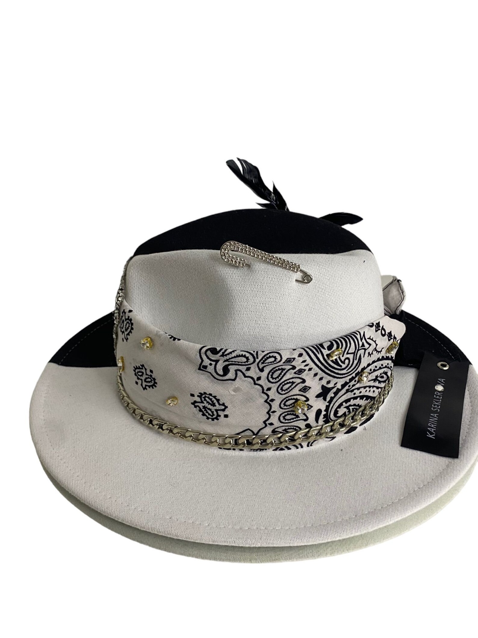 Two-tone Fedora Hat, Rhinestone Skull, Wide Brim - Etsy