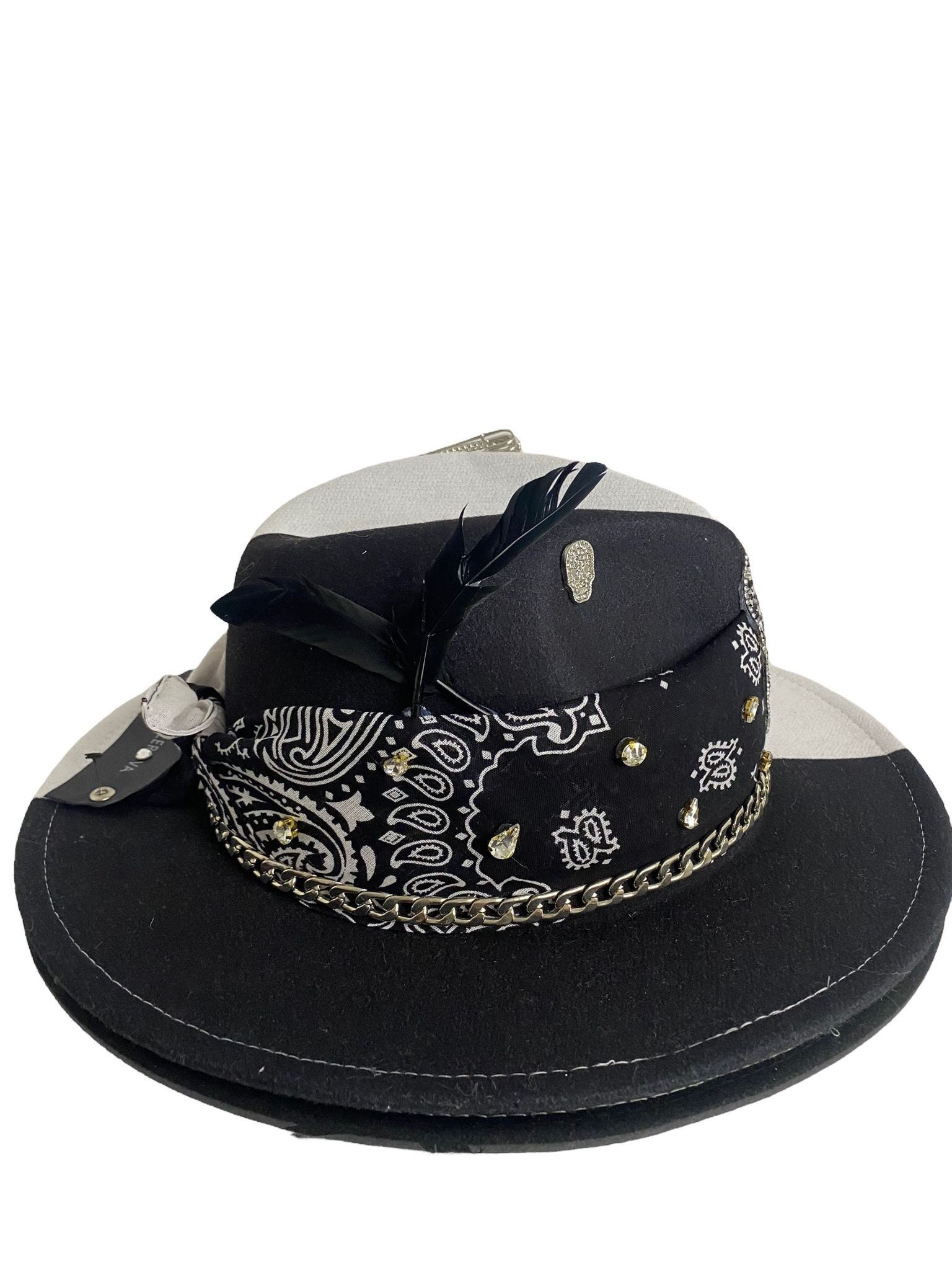 Two-tone Fedora Hat, Rhinestone Skull, Wide Brim - Etsy