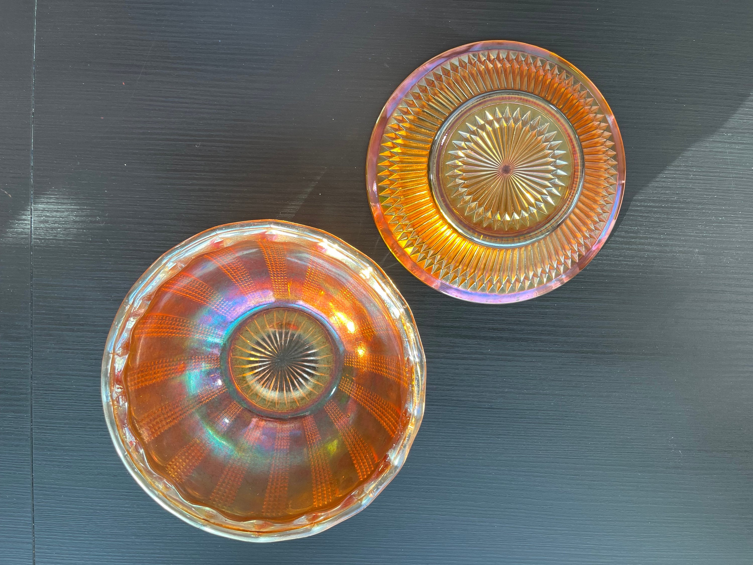 Marigold Peach Pink Carnival Glass Bowl and Plate / Soup Bowl - Etsy
