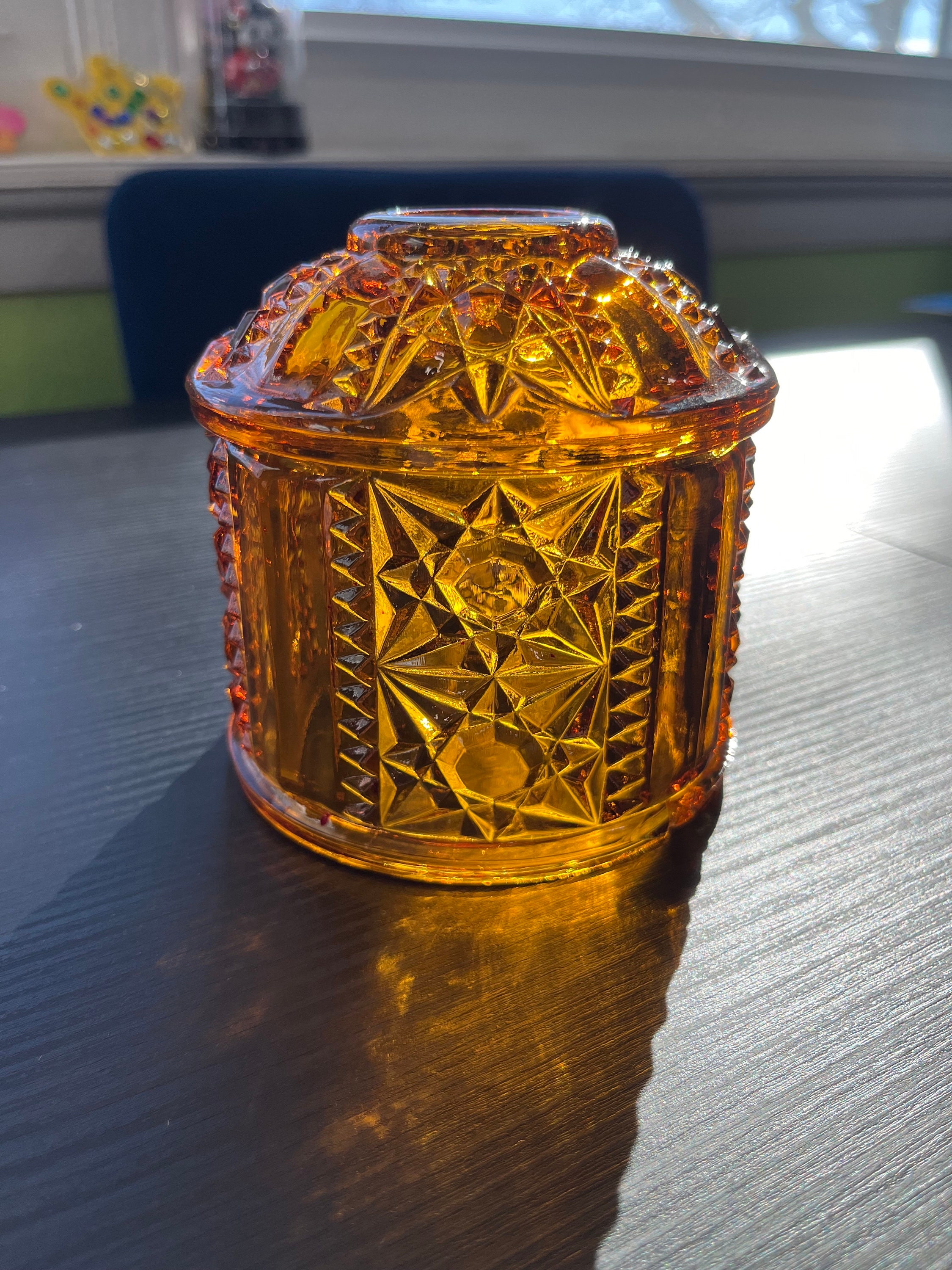 Vintage Indiana Glass Amber Glass Fairy Lamp Candle Holder LID/TOP ONLY ...
