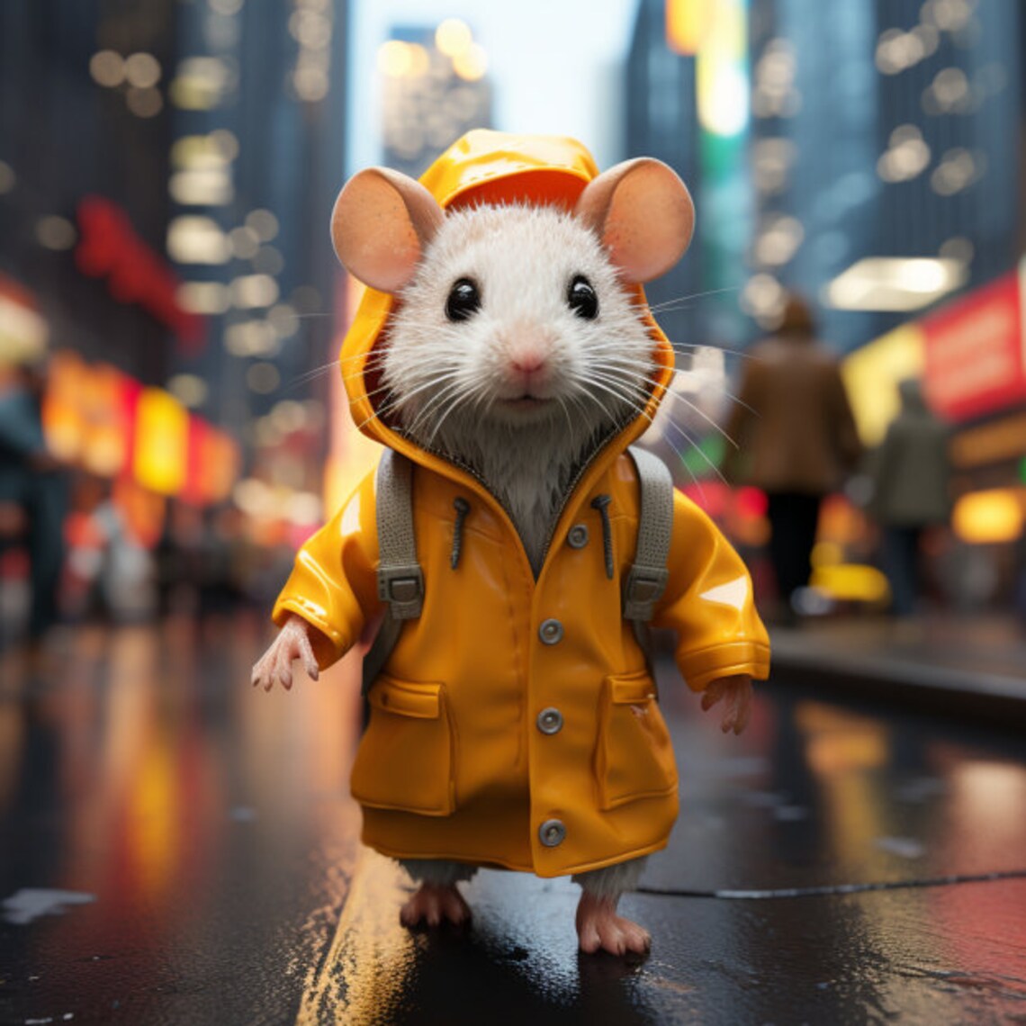 Printable Mouse Digital Art White Mouse Wearing Raincoat City Wall Art ...