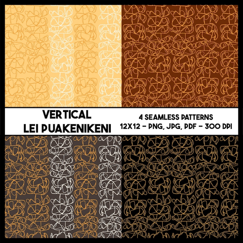 Line Art Seamless Pattern: Vertical Lei Puakenikeni (digital Download ...