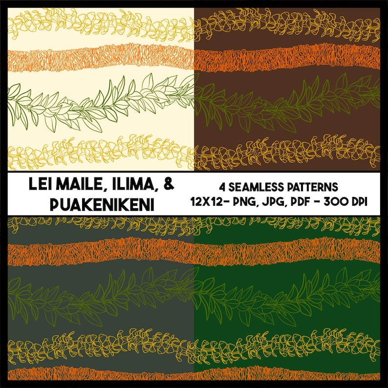 Lei, Lei Design, Lei Seamless Pattern, Ilima Lei, Puakenikeni Lei ...