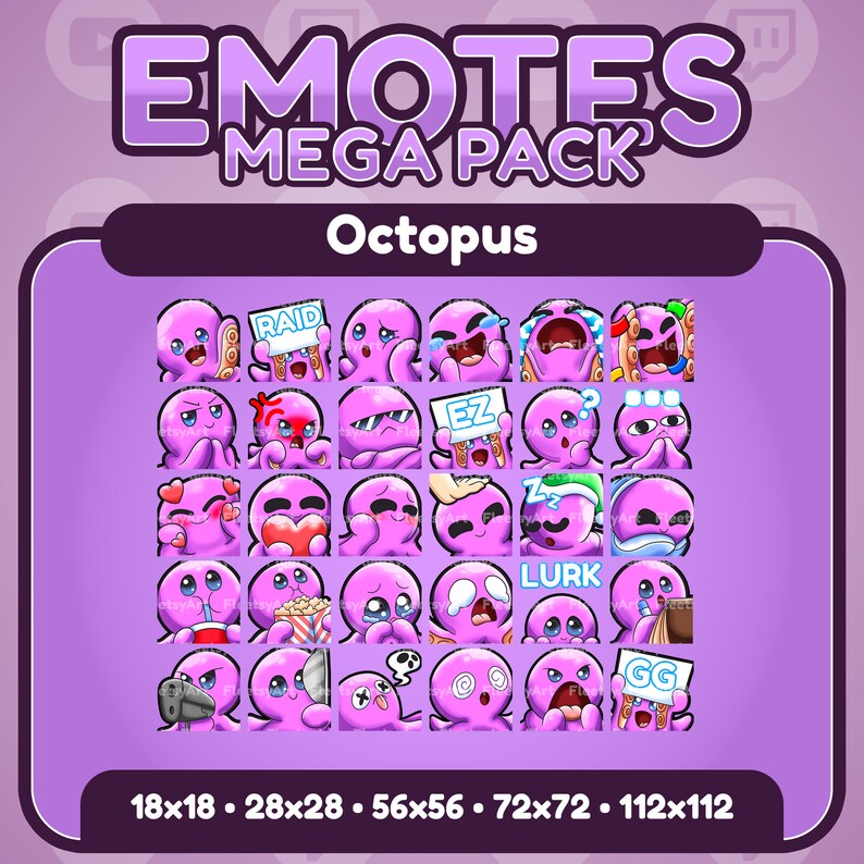Cute Octopus Mega Emote Pack - Twitch, Youtube, Discord, Cute, Kawaii ...