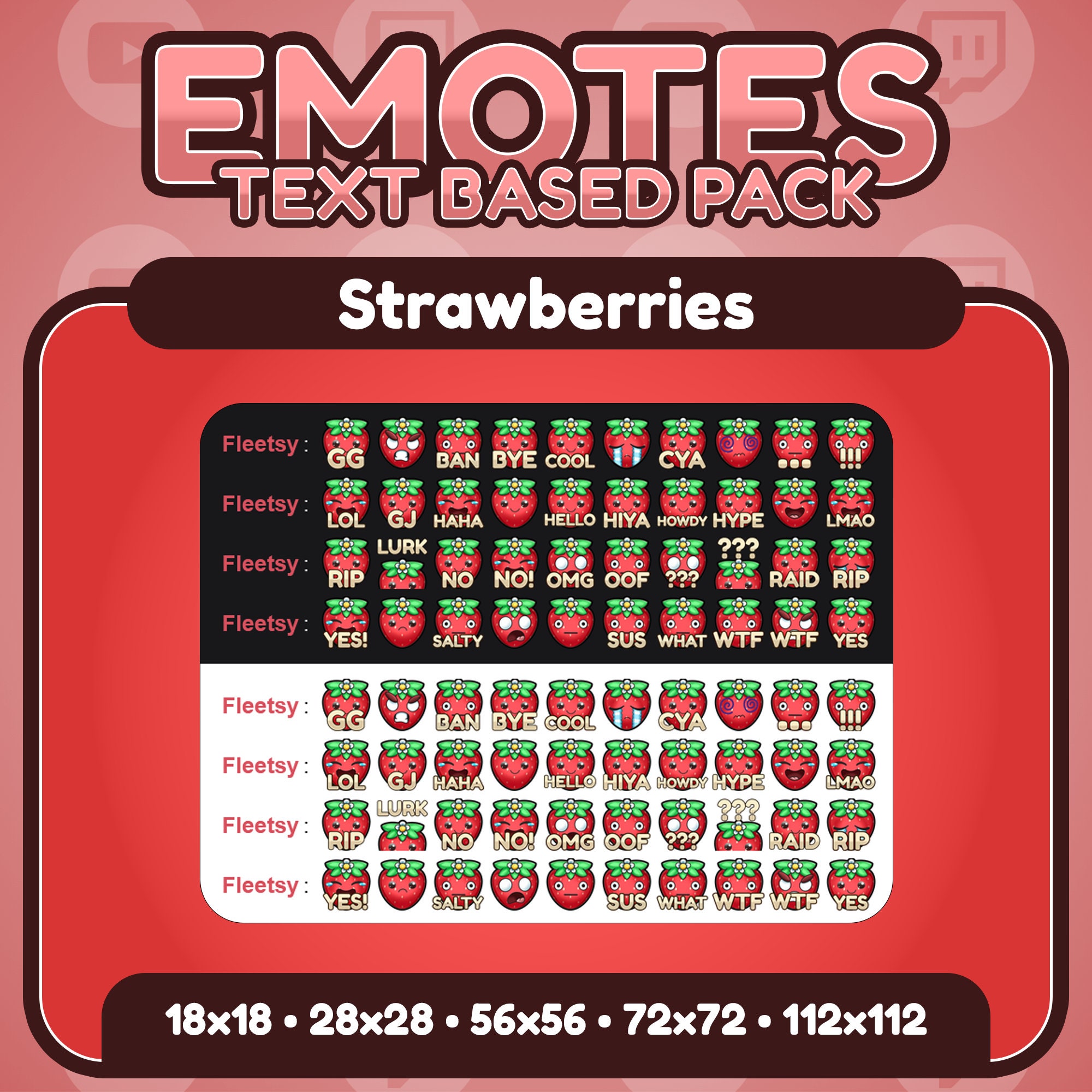 40x Cute Strawberry Emote Pack Twitch Youtube Discord - Etsy
