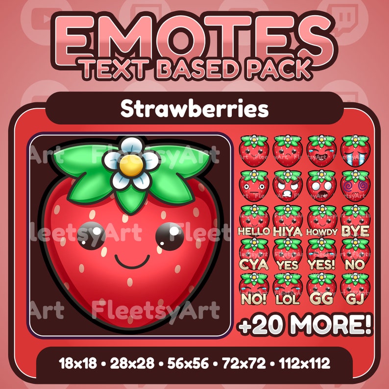 40x Cute Strawberry Emote Pack Twitch Youtube Discord - Etsy
