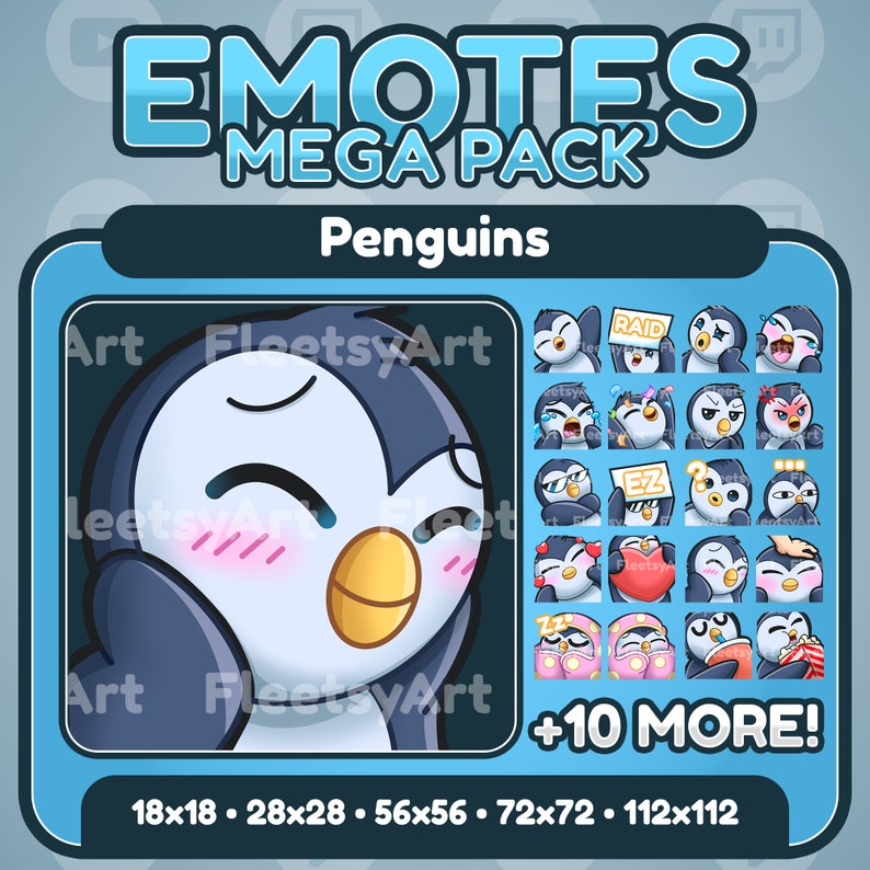 Cute Penguin Mega Emote Pack - Twitch, Youtube, Discord, Cute, Kawaii ...
