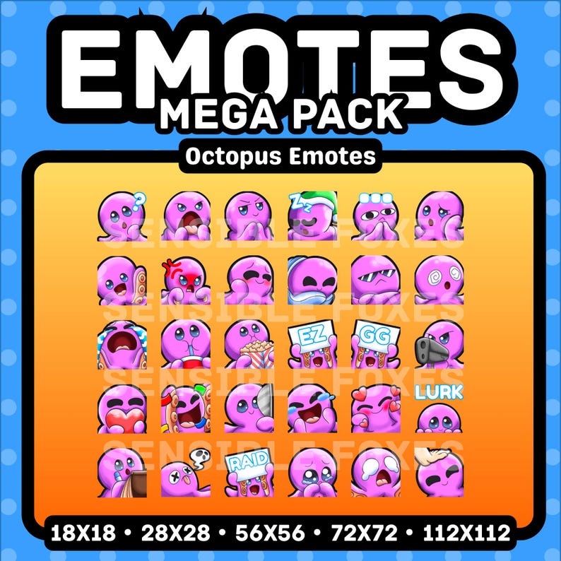 Cute Octopus Mega Emote Pack - Twitch, Youtube, Discord, Cute, Kawaii ...