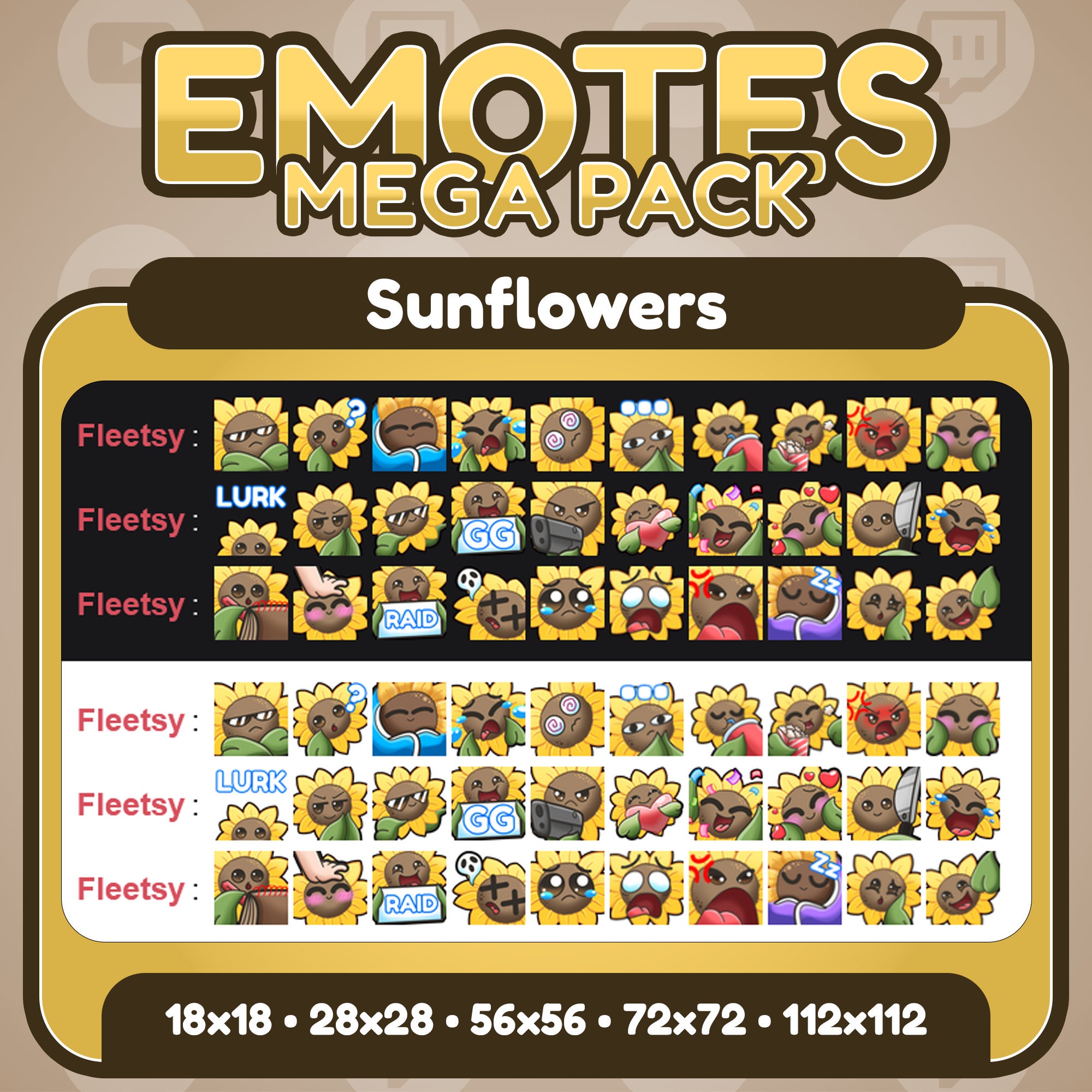 Cute Sunflower Mega Emote Pack 1 Twitch, Youtube, Discord, Cute, Kawaii ...